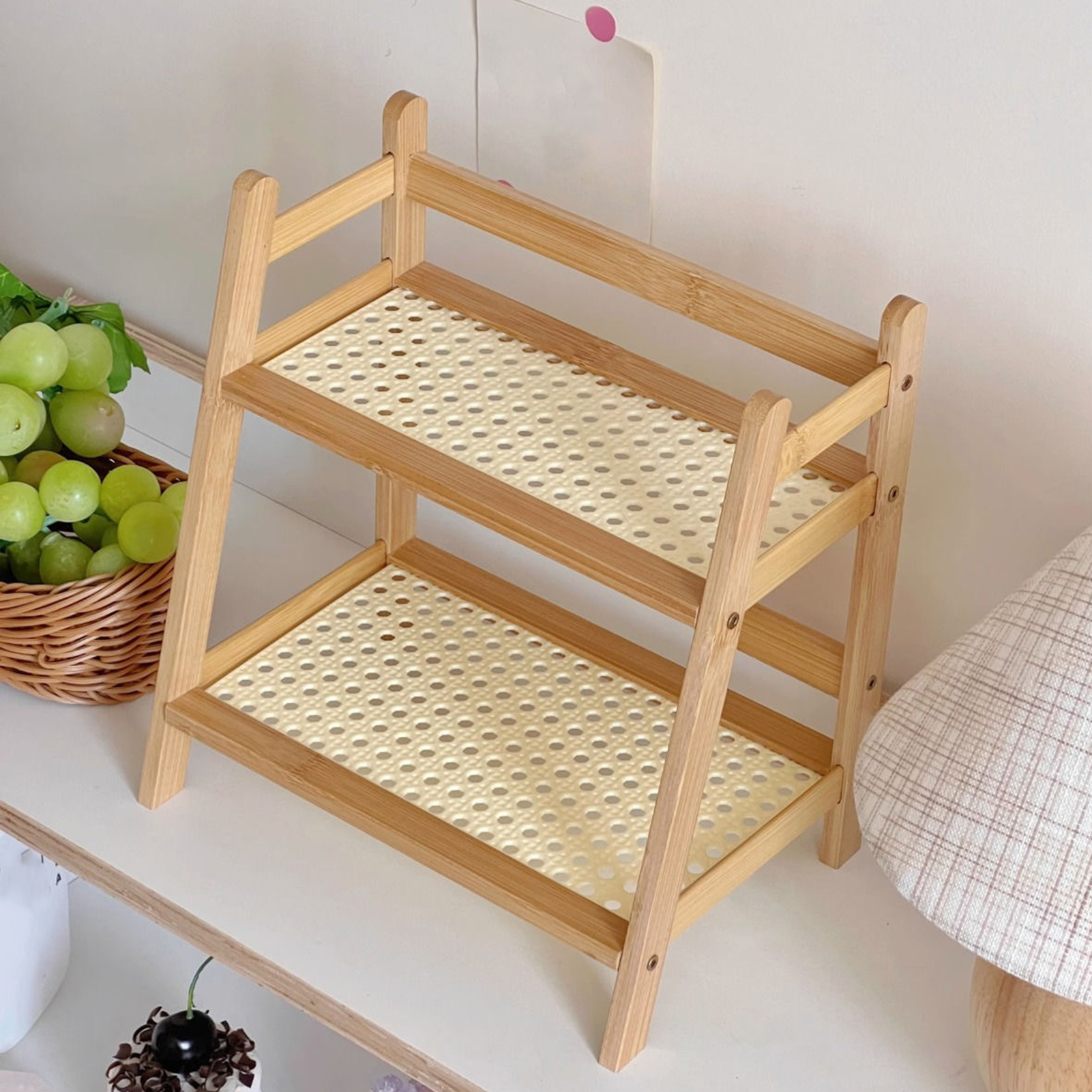 Hariumiu Wooden Storage Rack Smooth Edge Burr Free Double-Layer Design ...