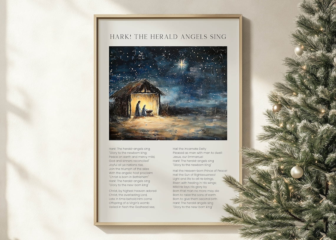 Hark The Herald Angels Sing Hymn Wall Art, Christian Church Carol Song ...