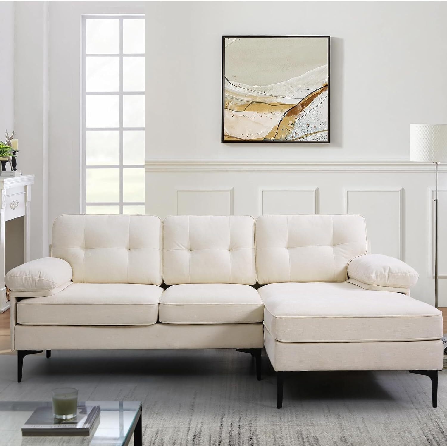 Harkawon Modern Chenille and Wood Removable Backrest Sectional Sofa ...