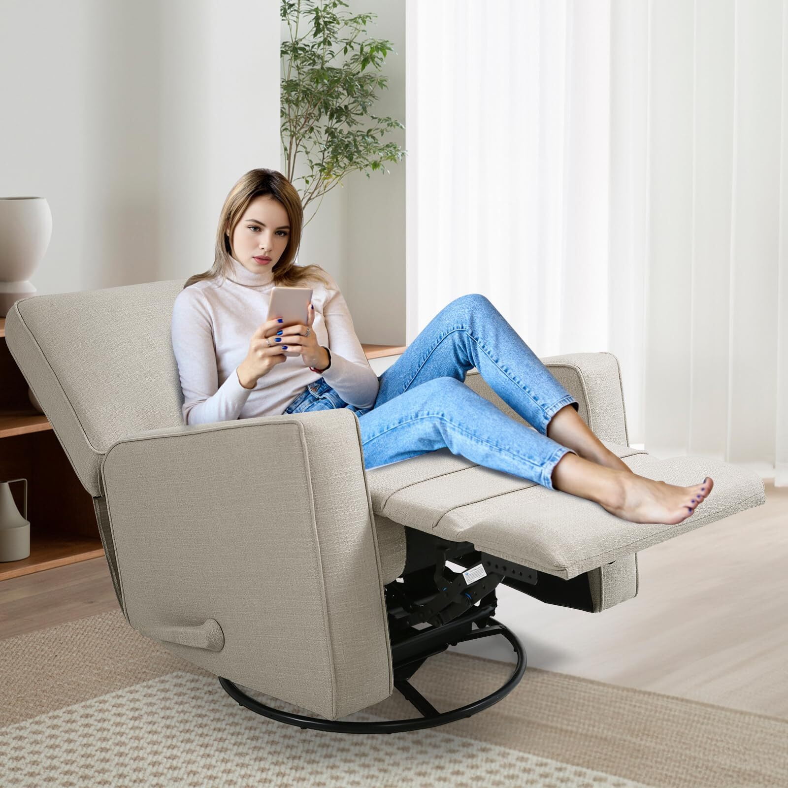 Harkawon Space-Saver Swivel Recliner Chair with High Back & Easy ...