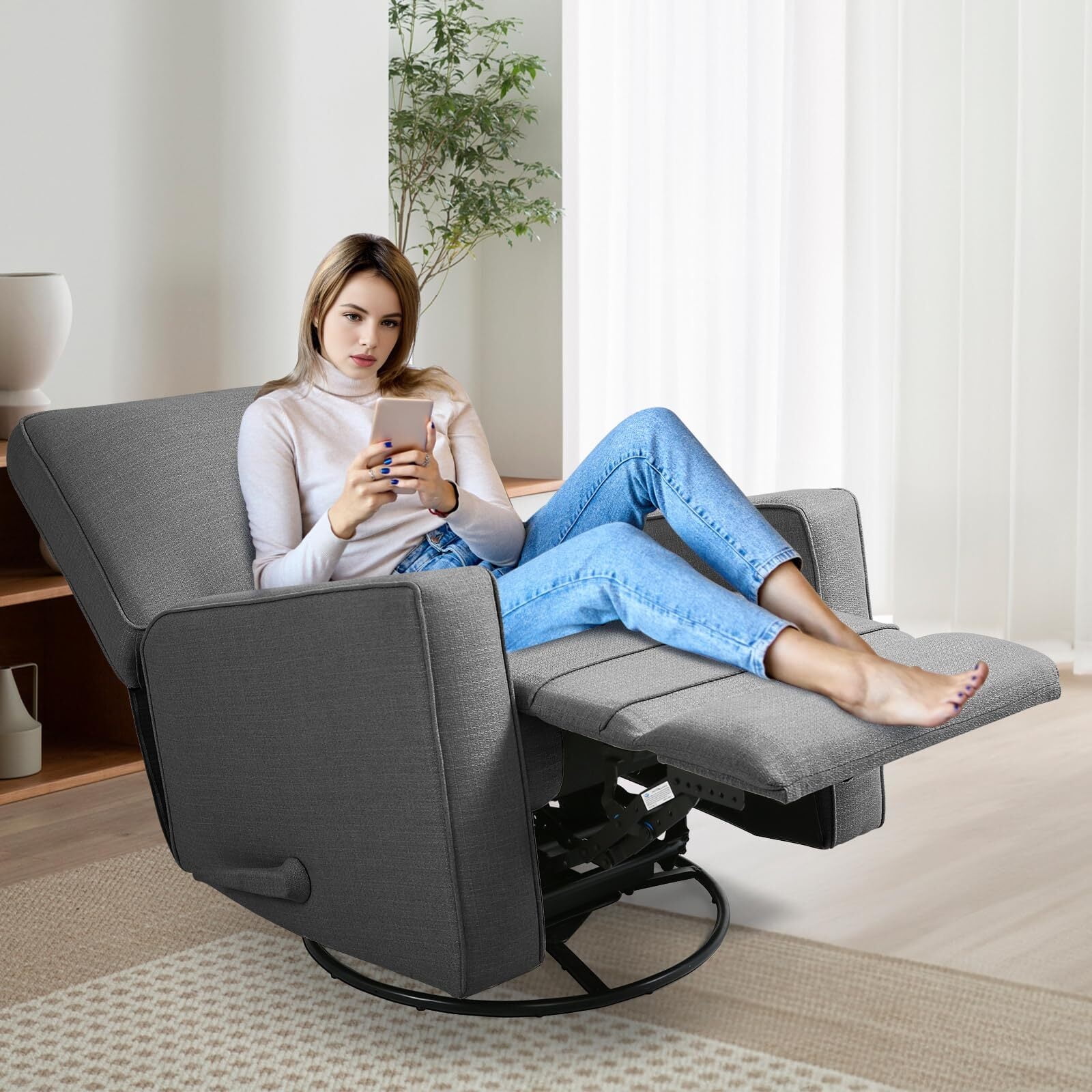 Harkawon Space-Saver Swivel Recliner Chair with High Back & Easy ...