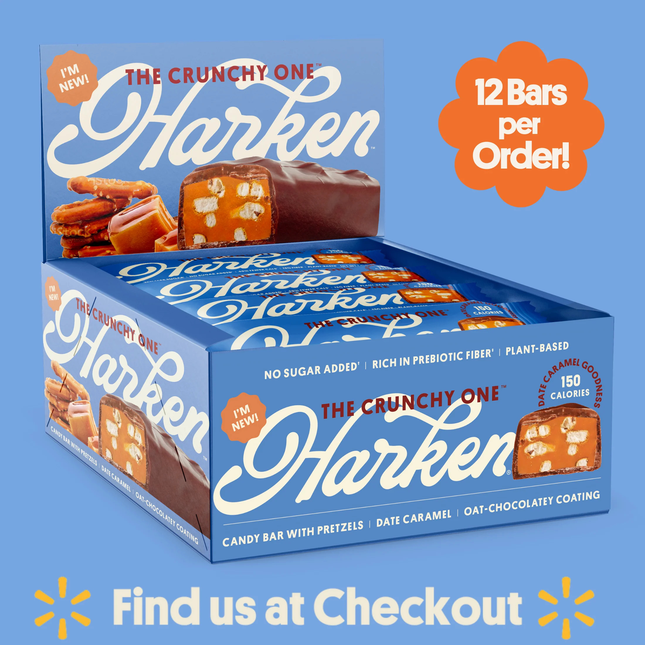 12 Ct, Harken, Crunchy One Candy Bar: Pretzels, Date Caramel Oat Milk ...