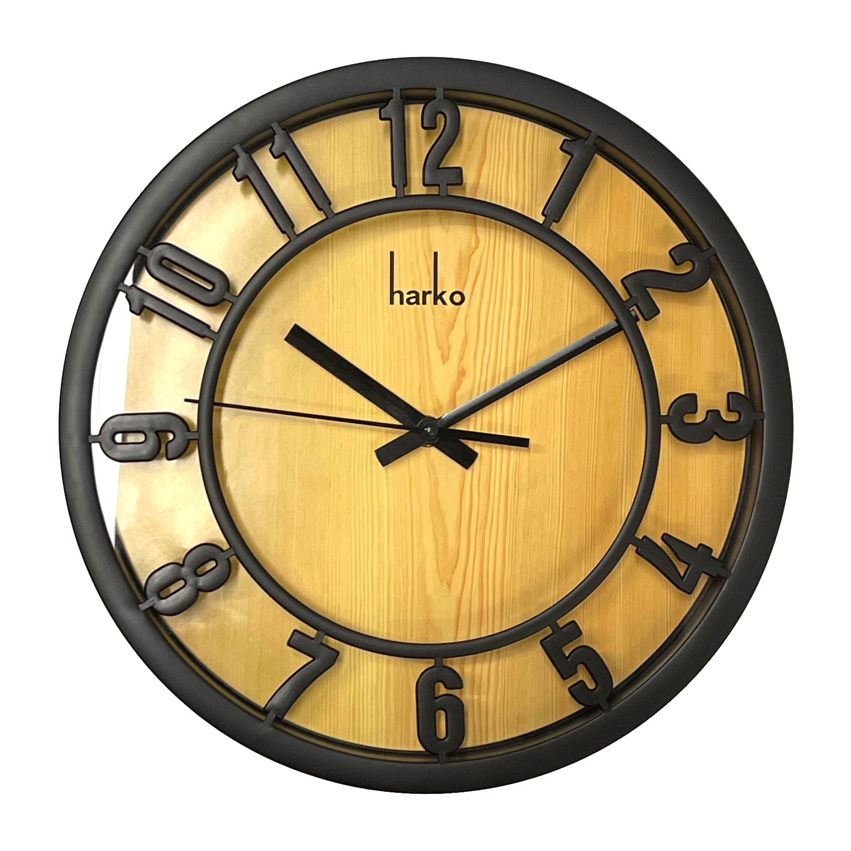 Harko Wood Paper Wall Clock with Raised Numbers, Black, 12 Inches ...