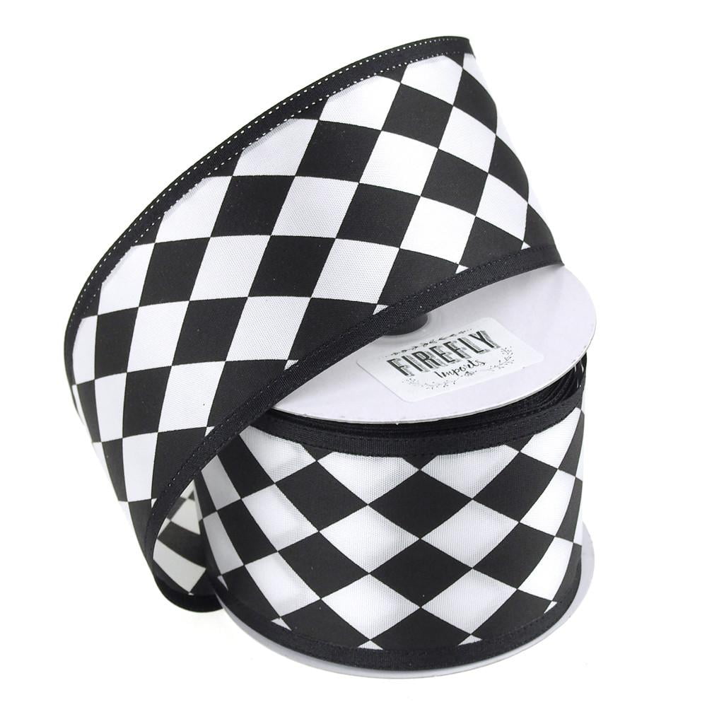 Harlequin Diamond Print Satin Wired Ribbon, 2-1/2-inch, 10-yard, Black ...