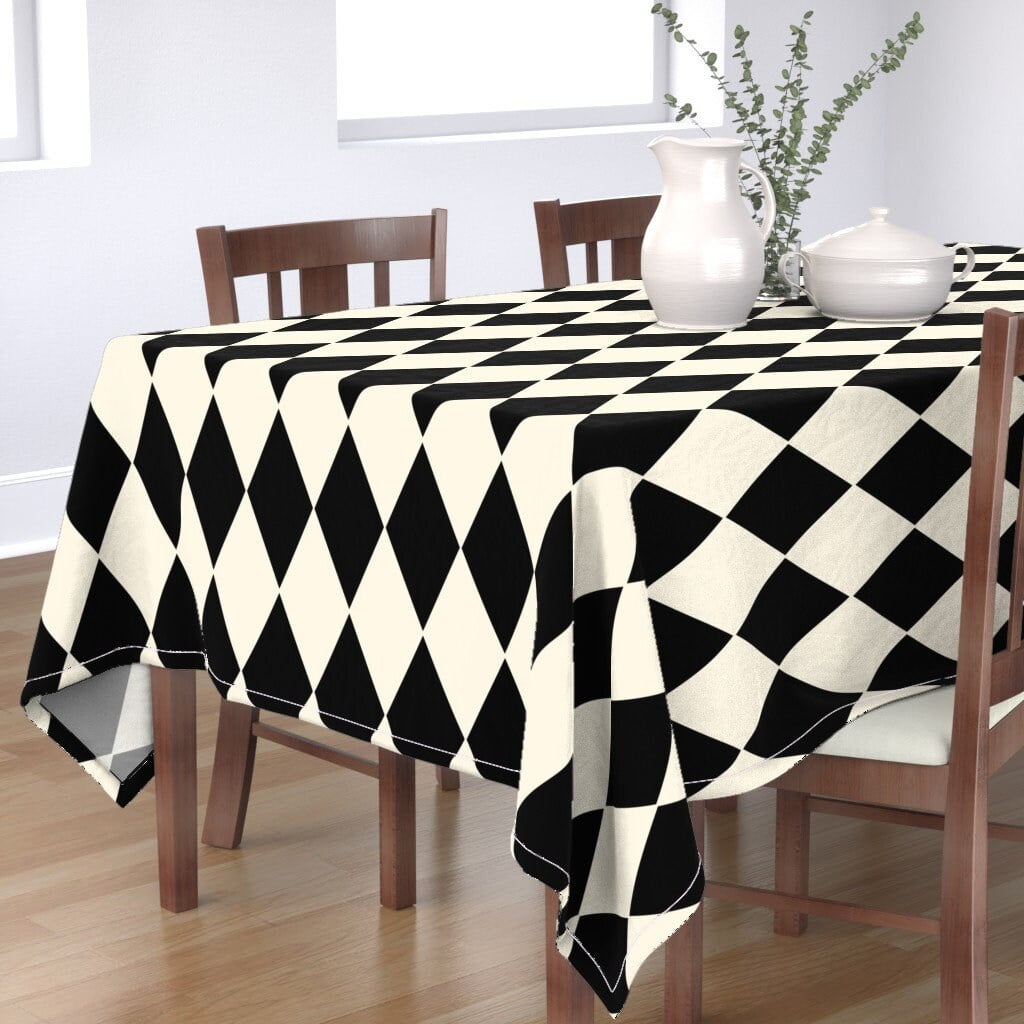 Harlequin Diamonds Tablecloth - Cosmic Latte & Black - Geometric ...