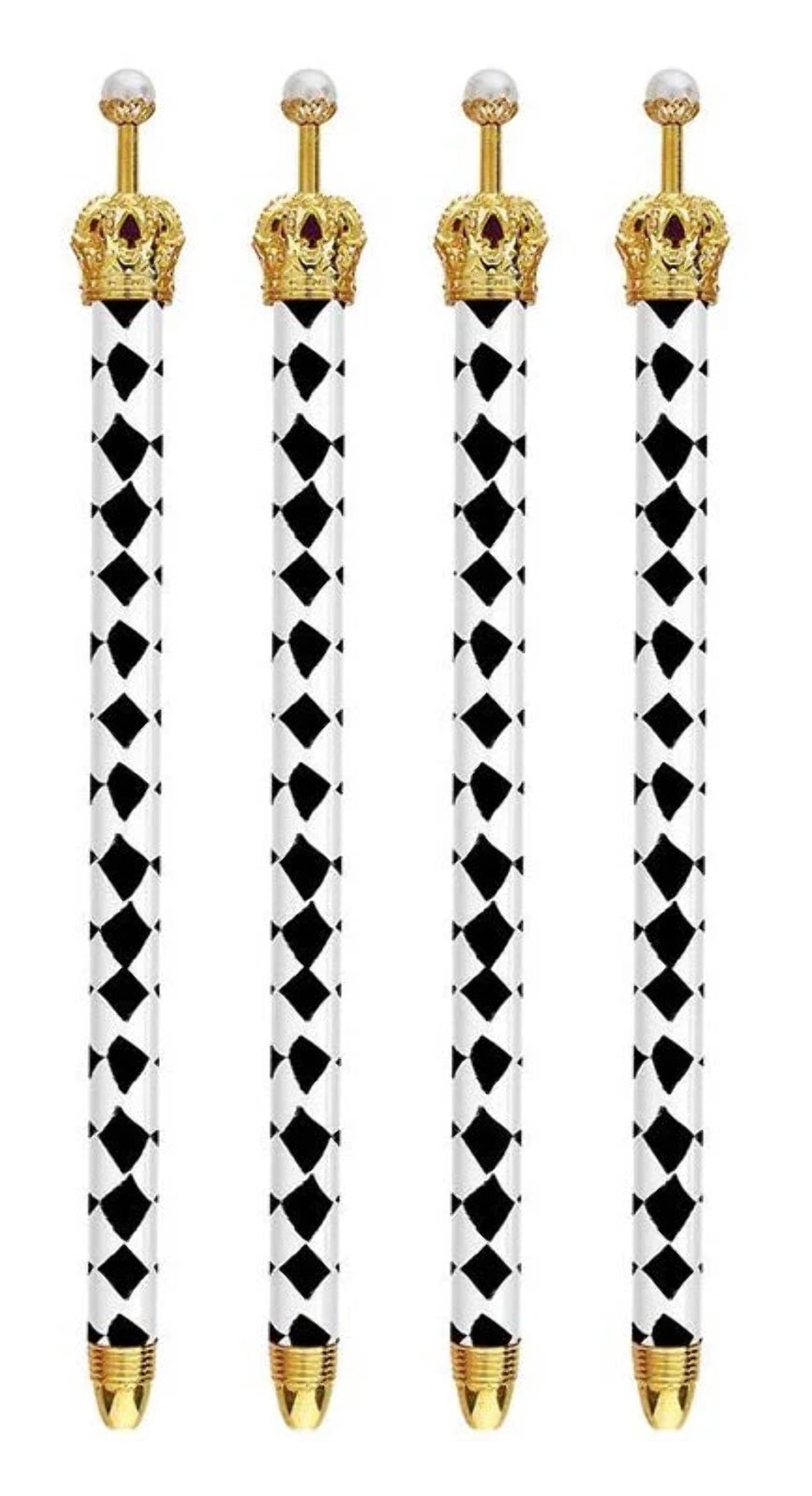 Harlequin Print Black & White Rhinestone Embellished Crown Pen Set of ...