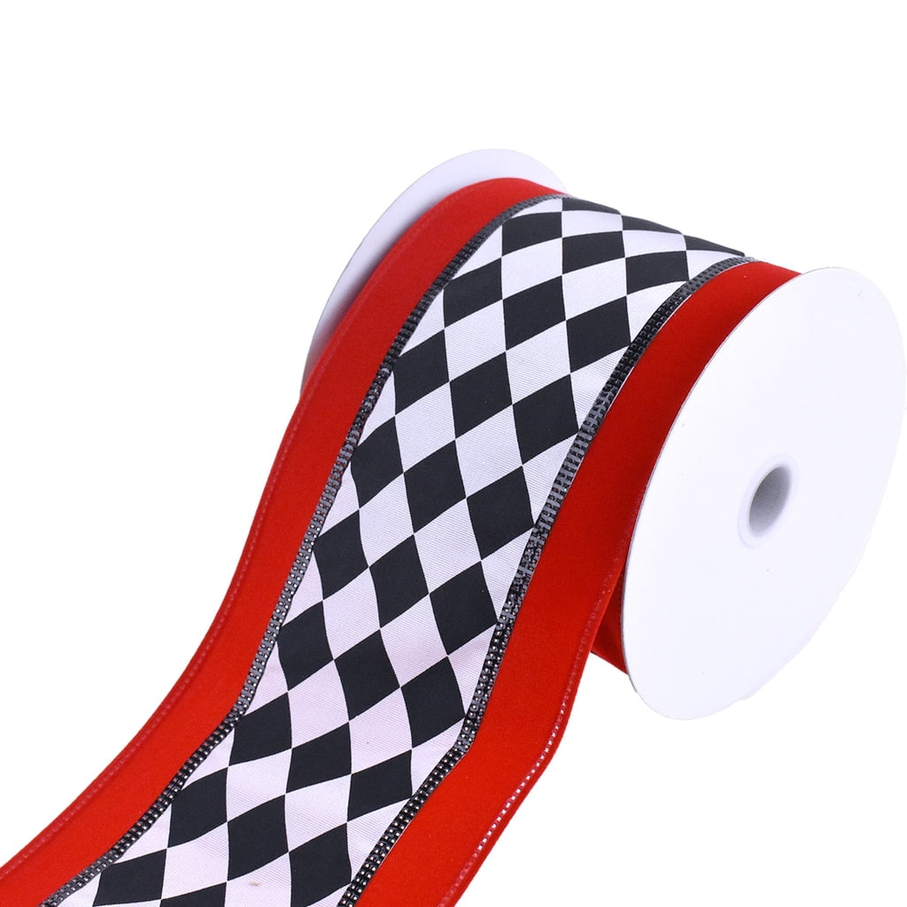 Harlequinn Center Dash Edge Wired Ribbon, 4-Inch, 10-Yard - Red/Black ...