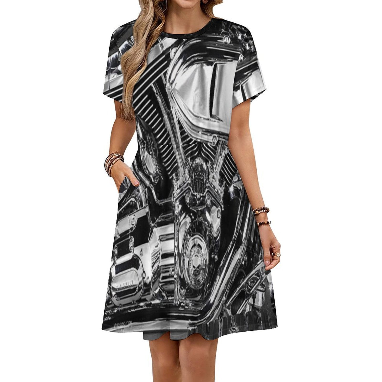 Harley Chrome Dress Summer Street Style Dresses Female Short Sleeve ...