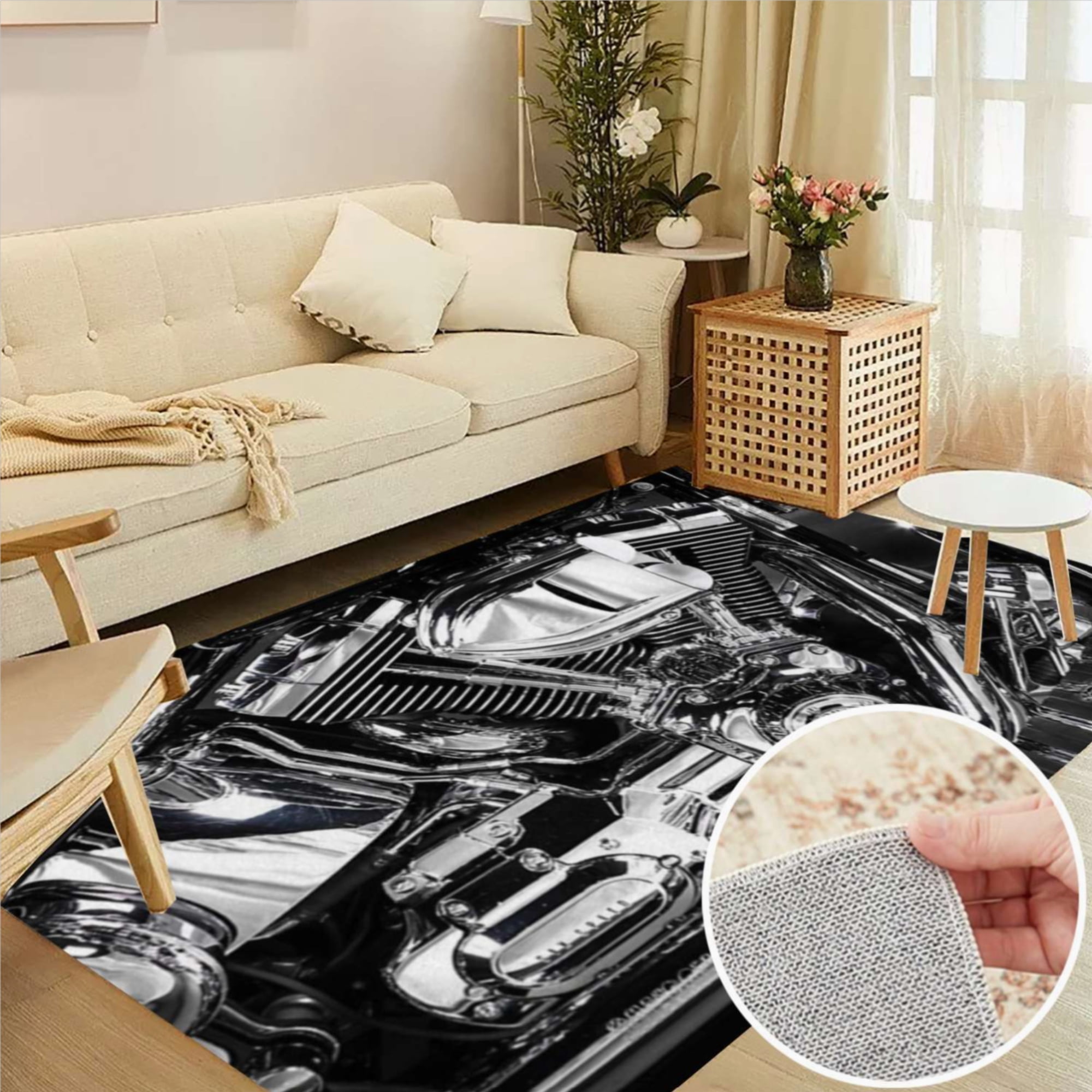 Harley Chrome Soft Large Area Rugs Washable Rug With Non-Slip Backing ...