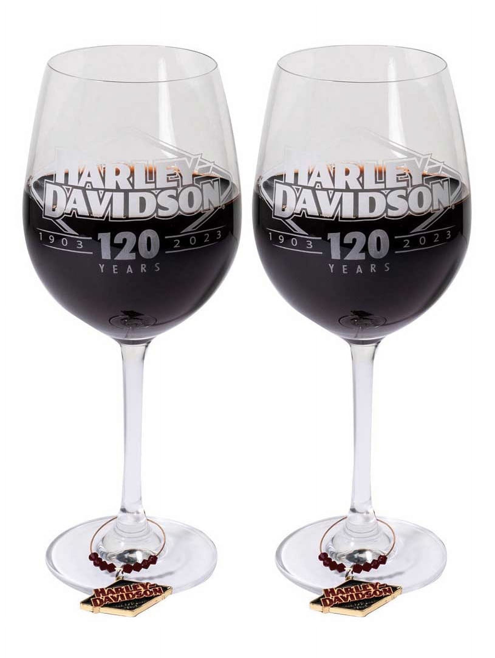 Harley-Davidson 120th Anniversary Two 16 oz. Wine Glasses with Metal ...