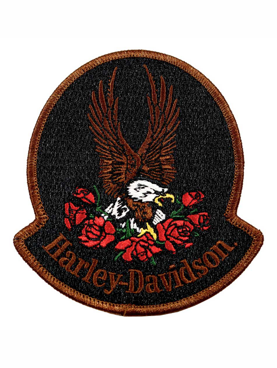 Harley-Davidson 4 in. Embroidered Red Roses & Eagle Emblem Sew-On Patch ...