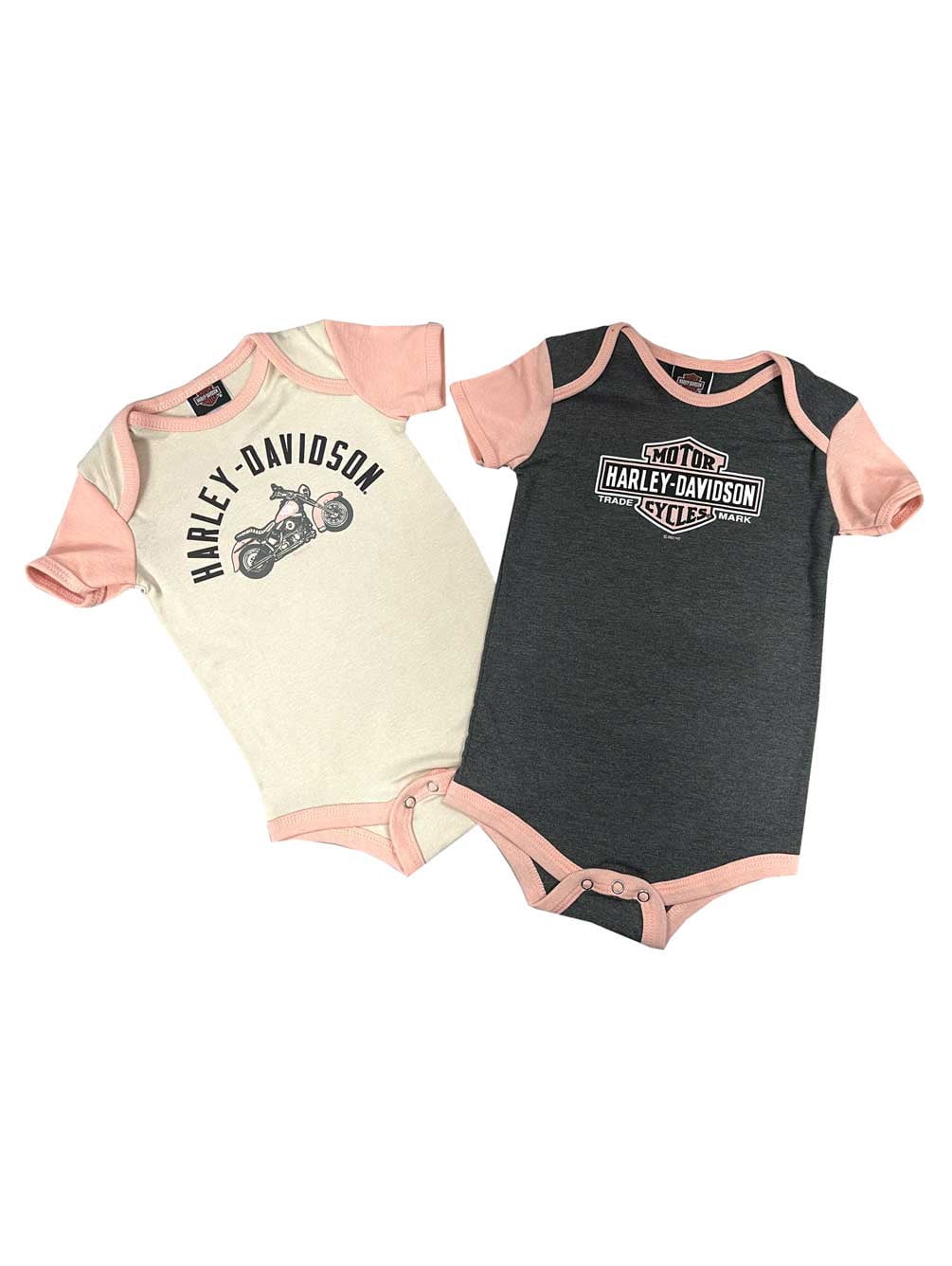 Harley-Davidson Baby Girls' 2-Pack Colorblock Rib Creeper Set-Gray/Pink ...