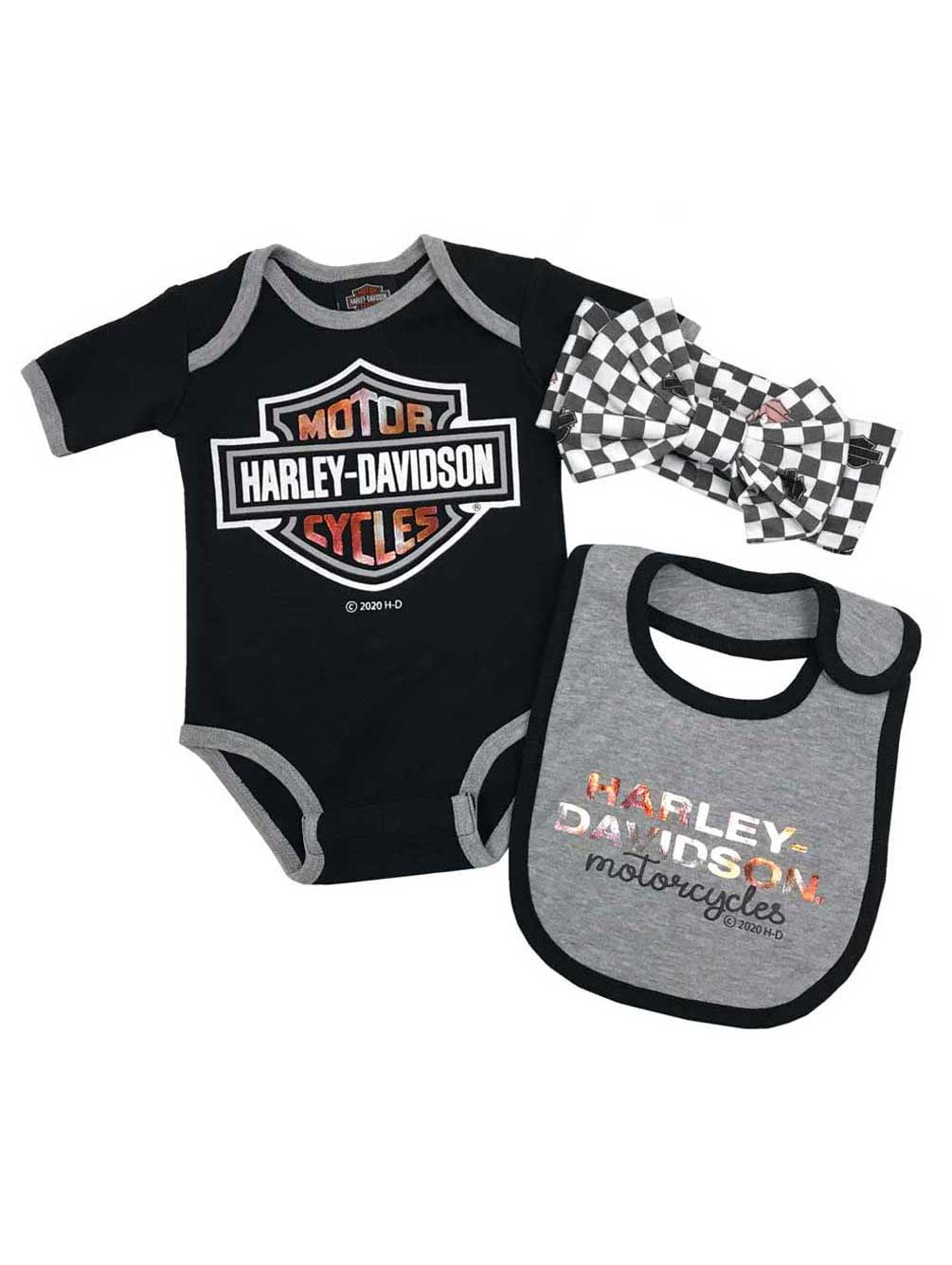 Harley-Davidson Baby Girls' Metallic Infant Creeper Set w/ Hat & Bib ...
