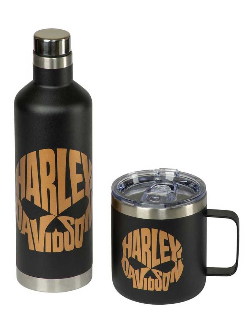 Harley-Davidson Copper Skull Travel Mug & Water Bottle Set - Stainless ...