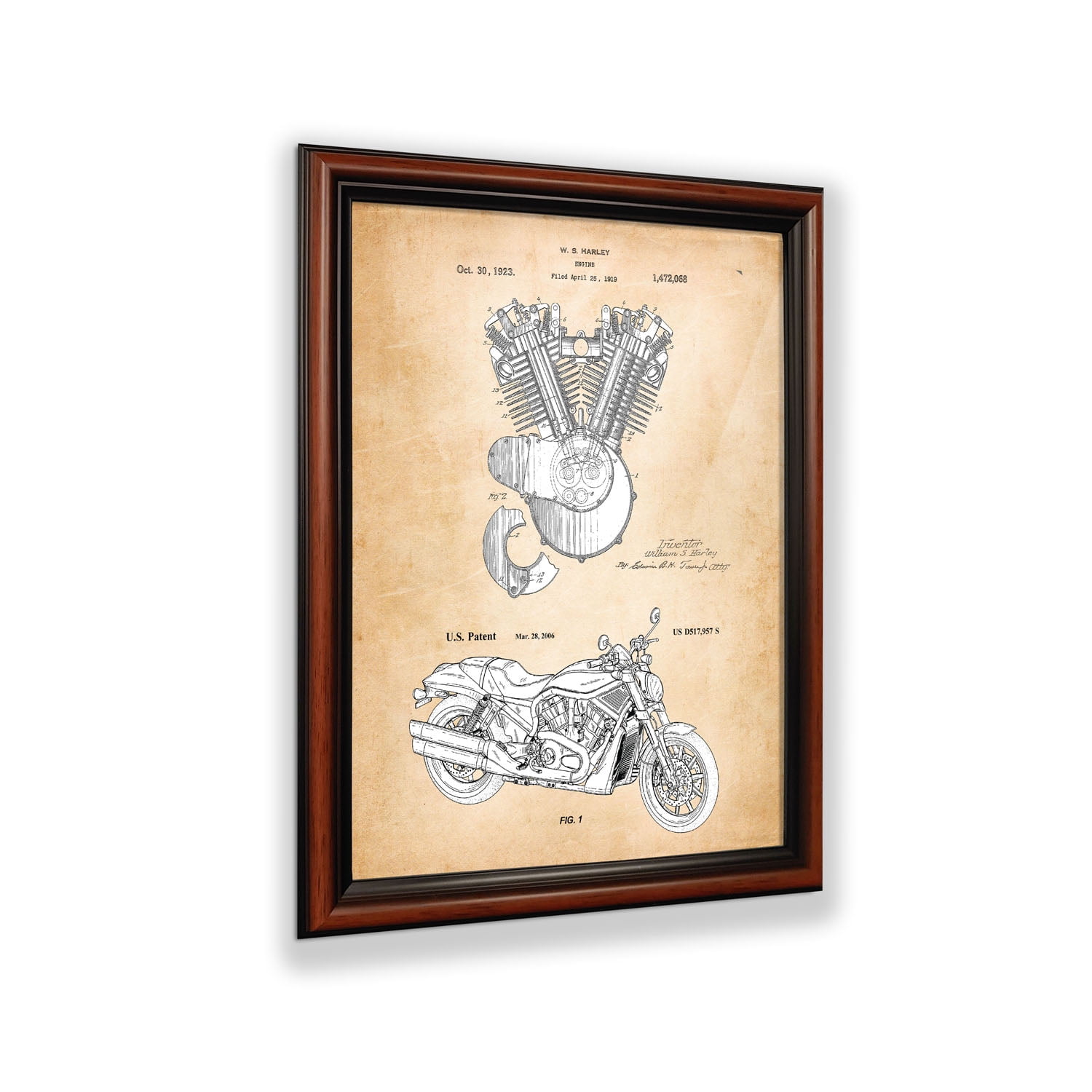 Harley Davidson Decor Framed Engine and 2006 Framed Motorcycle Patent ...