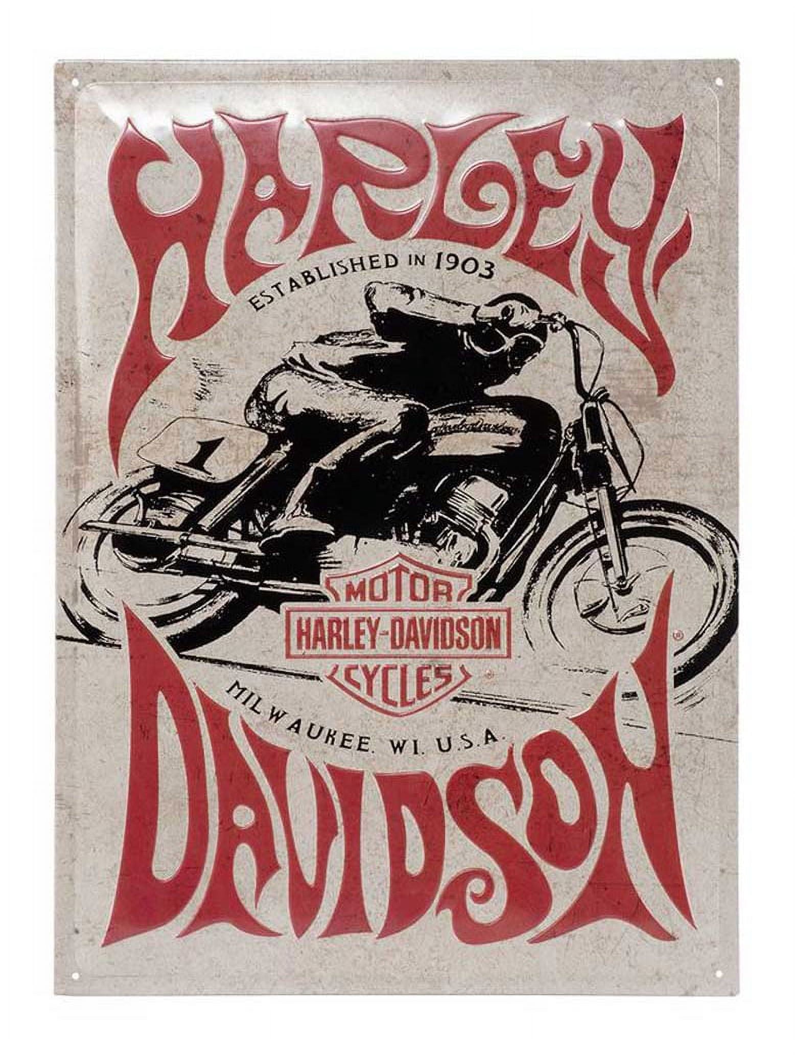 Harley-Davidson Embossed Tin Sign, Vintage 1970s Racer Graphic, 12 x 15 ...