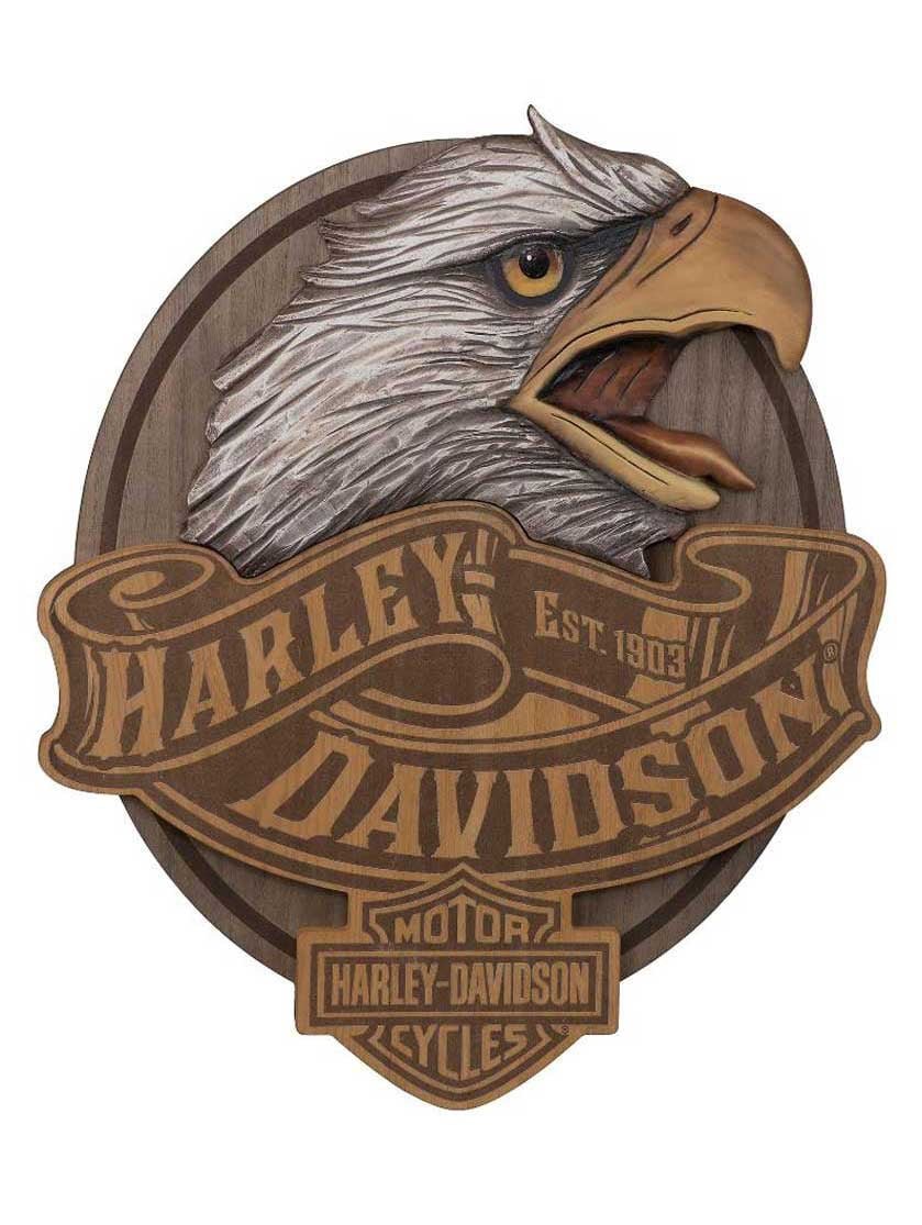 Harley-Davidson Hand Carved Wood Eagle Bar & Shield Logo Pub Sign HDL ...