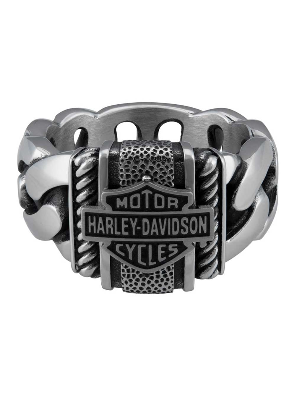 Harley-Davidson Men's Bar & Shield Curb Link Stainless Steel Metal Ring ...