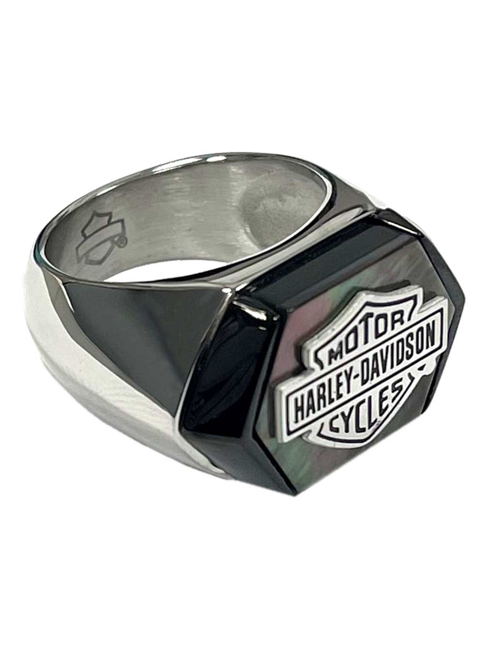 Harley-Davidson Men's Black Mother of Pearl Bar & Shield Ring, Silver (11), Harley Davidson ...