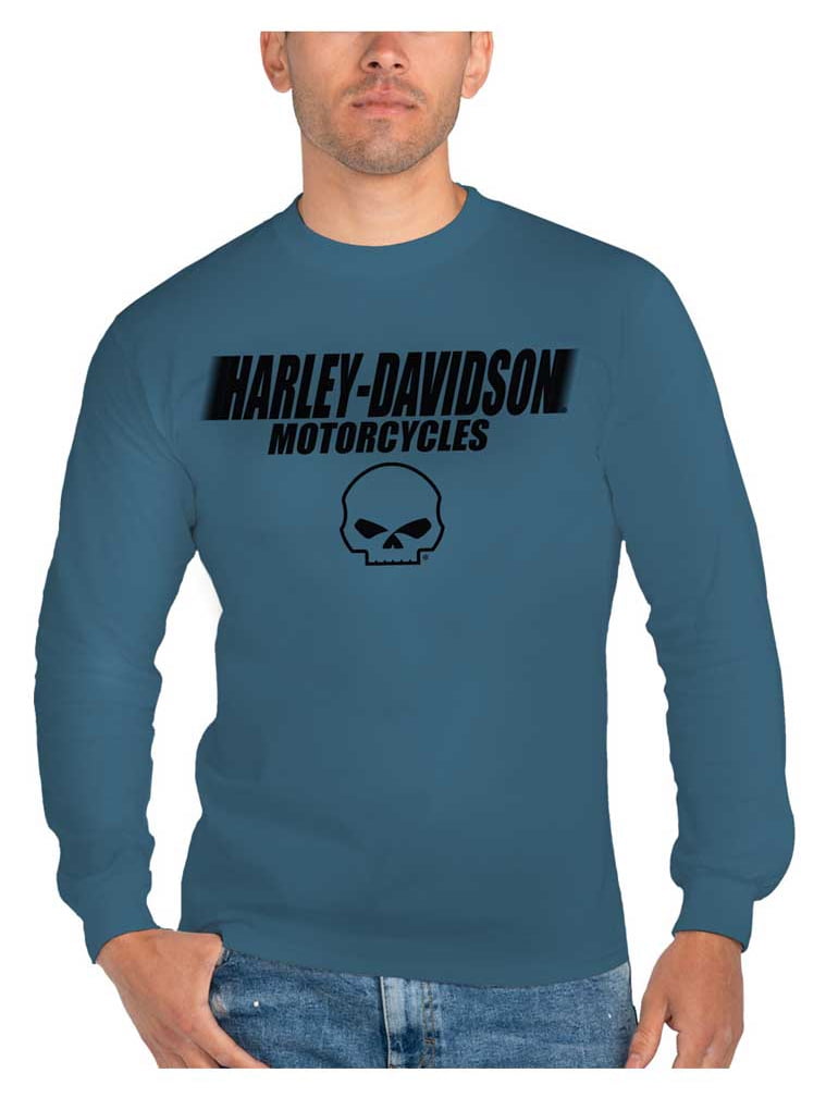 Harley-Davidson Men's Blur Willie G Skull Long Sleeve Cotton Shirt - Indigo (L), Harley Davidson ...