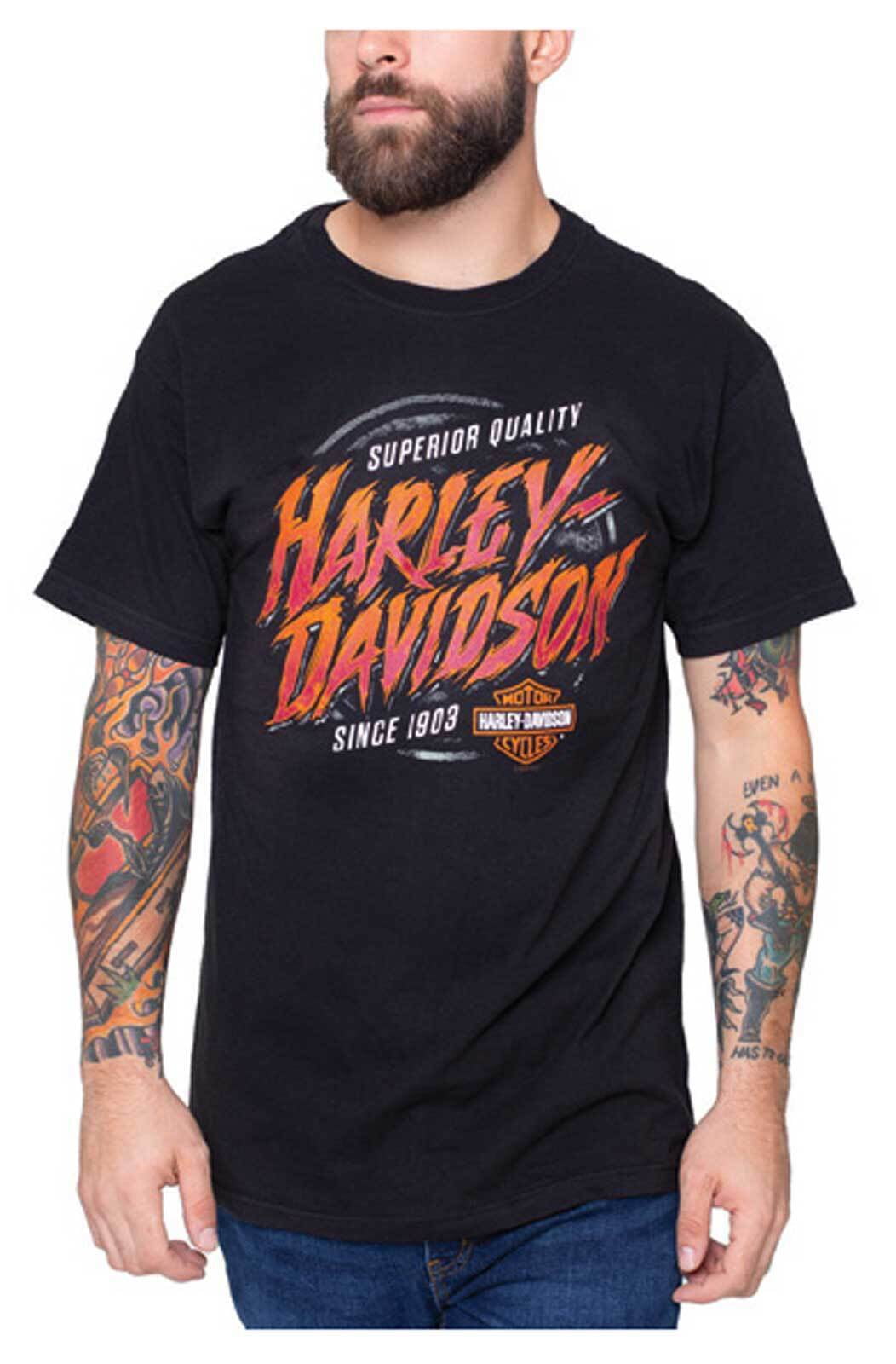 Harley-Davidson Men's Brush Spring Short Sleeve Crew-Neck Cotton T-Shirt - Black - Walmart.com
