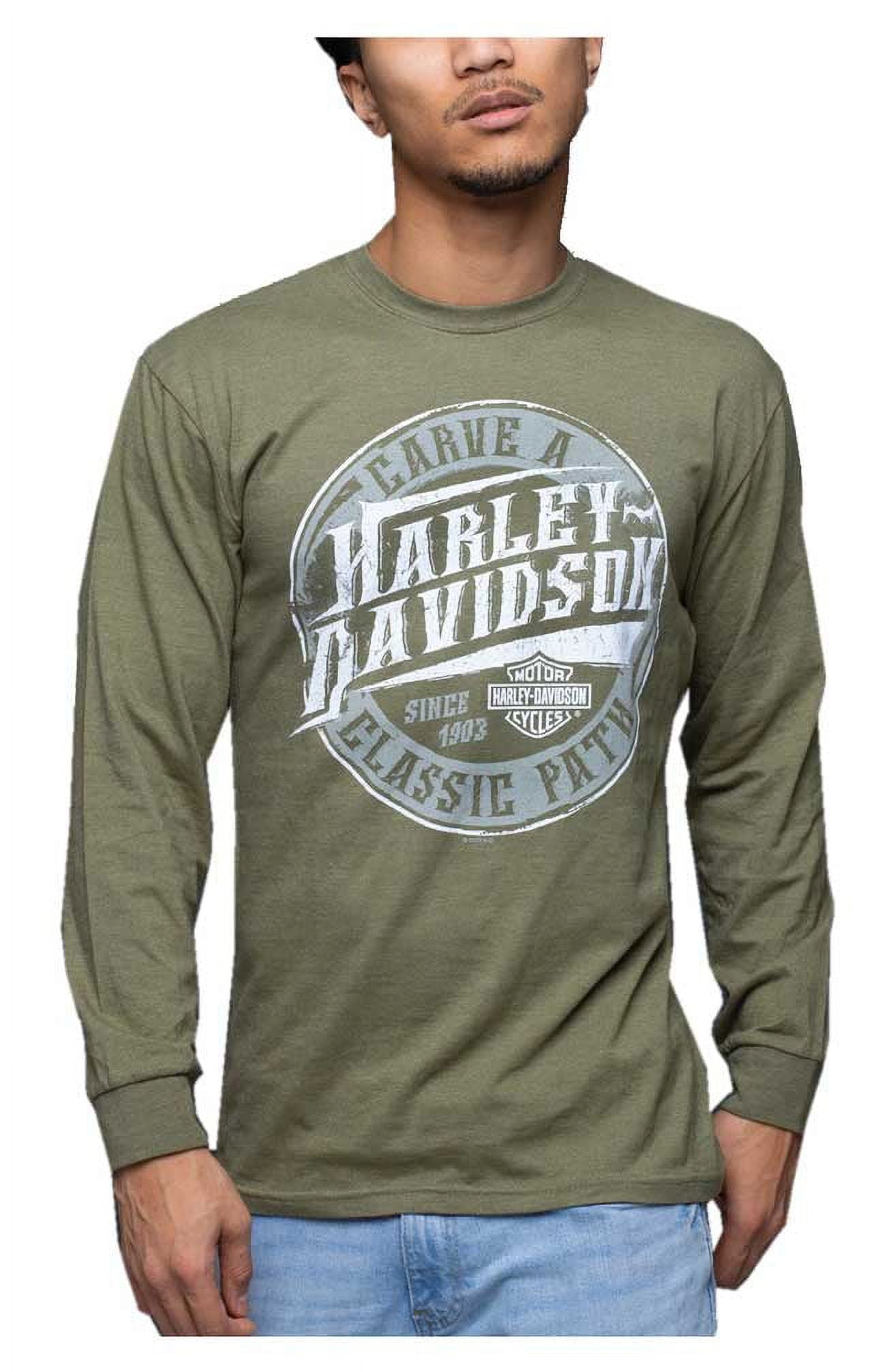 Harley-Davidson Men's Carved Long Sleeve Crew-Neck Shirt, Military Green (3XL), Harley Davidson ...