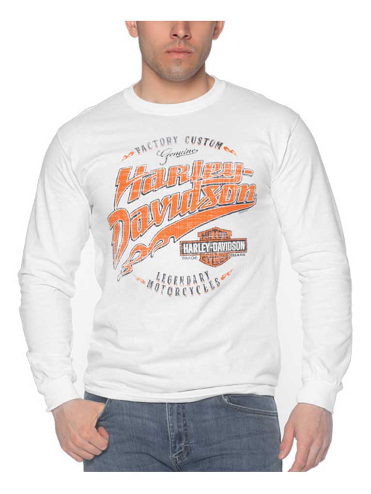 Harley-Davidson Men's Driven B&S Long Sleeve Crew-Neck Cotton Shirt- White (5XL), Harley ...