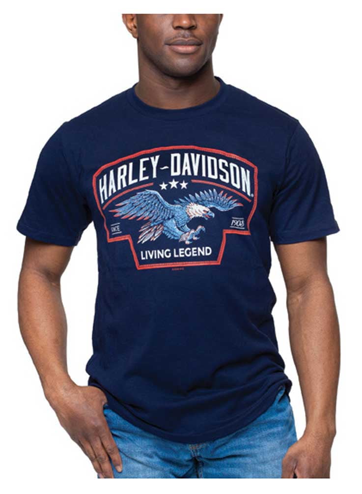 Harley-Davidson Men's Eagle Badge Crew-Neck Cotton Short Sleeve Tee, Navy (S), Harley Davidson ...