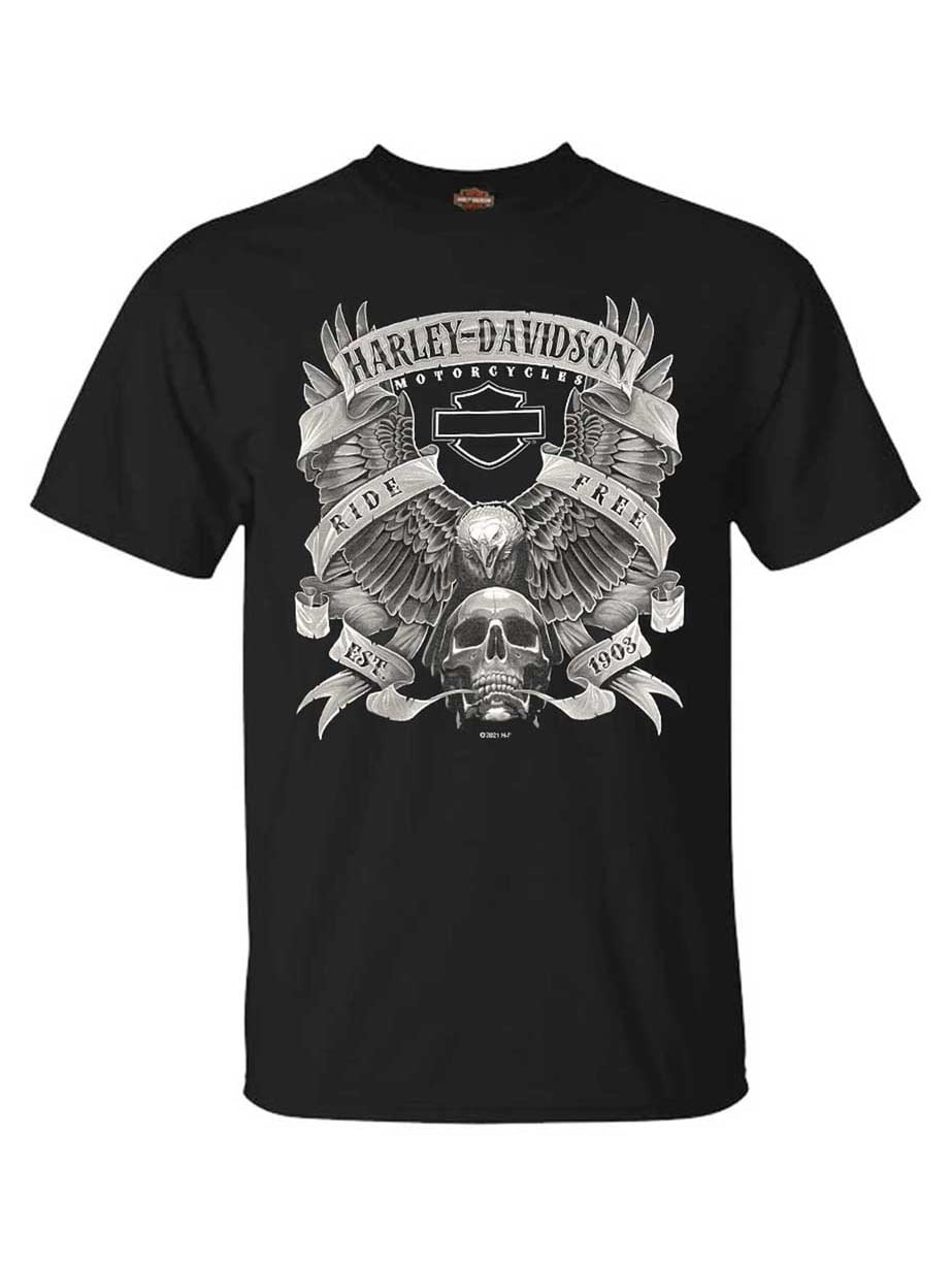 Harley-Davidson Men's Fastened Cotton Short Sleeve Crew-Neck Tee, Black, Harley Davidson ...