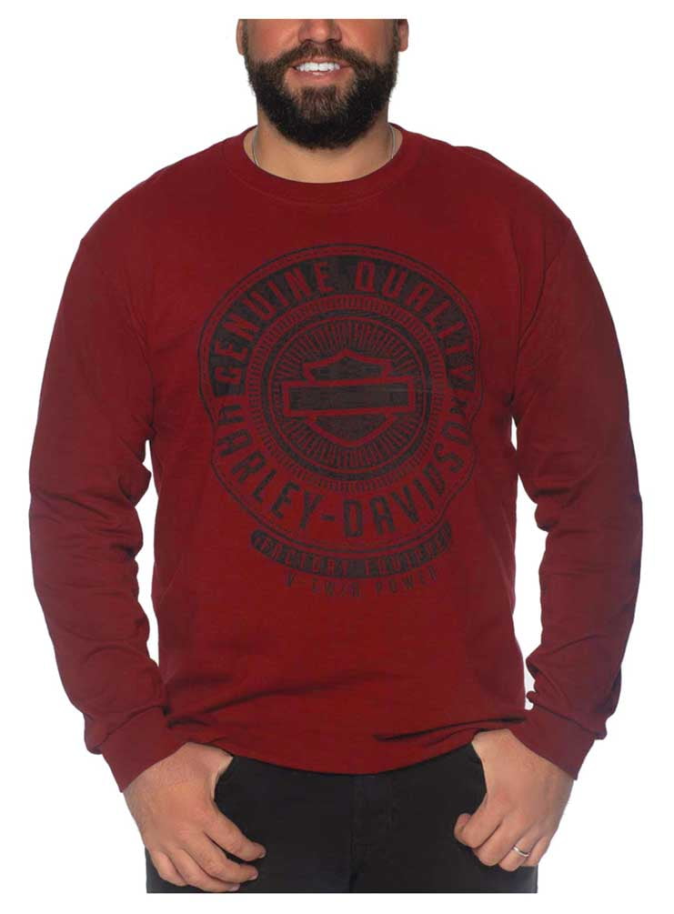 Harley-Davidson Men's Getaway Long Sleeve Crew-Neck Cotton Shirt - Maroon (M), Harley Davidson ...