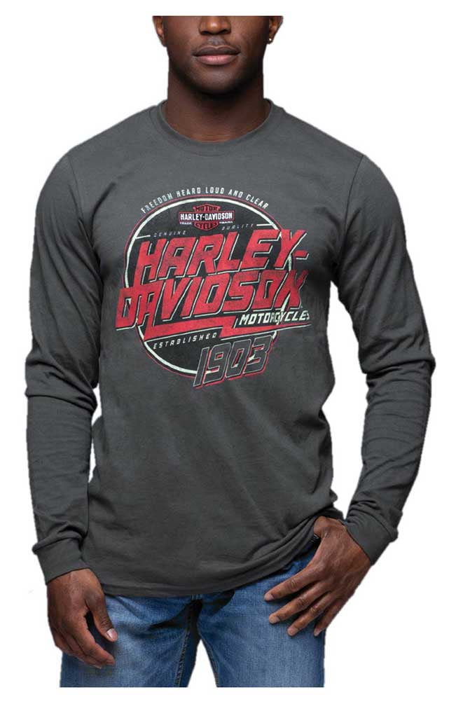 Harley-Davidson Men's Loud & Clear Long Sleeve Crew-Neck Shirt, Charcoal (M), Harley Davidson ...