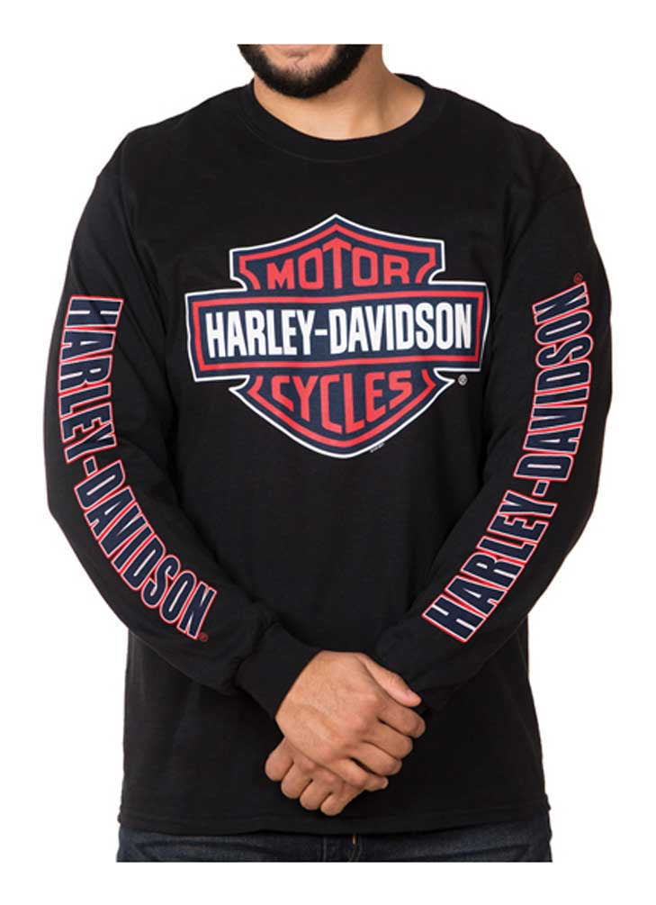 Harley-Davidson Men's RWB Bar & Shield Long Sleeve Crew Neck Shirt - Black (M), Harley Davidson ...
