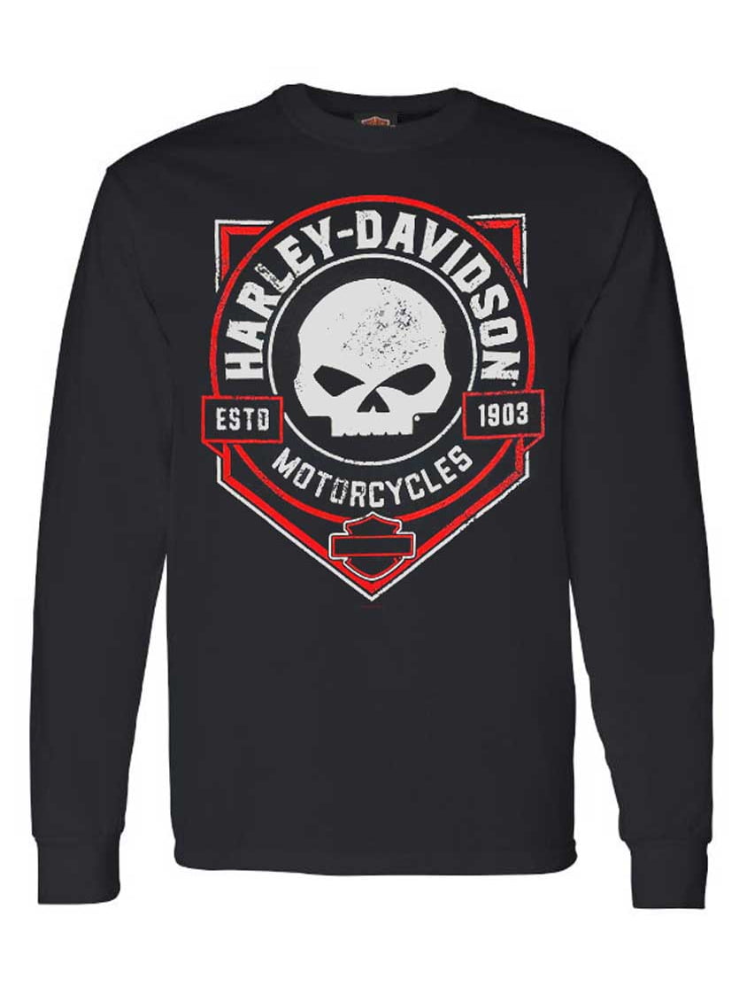 Harley-Davidson Men's Ragged Skull Crew-Neck Long Sleeve Shirt – Black (3XL), Harley Davidson ...