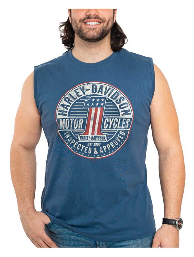 Harley-Davidson Men's Ringleader Sleeveless Cotton Muscle Shirt, Blue ...