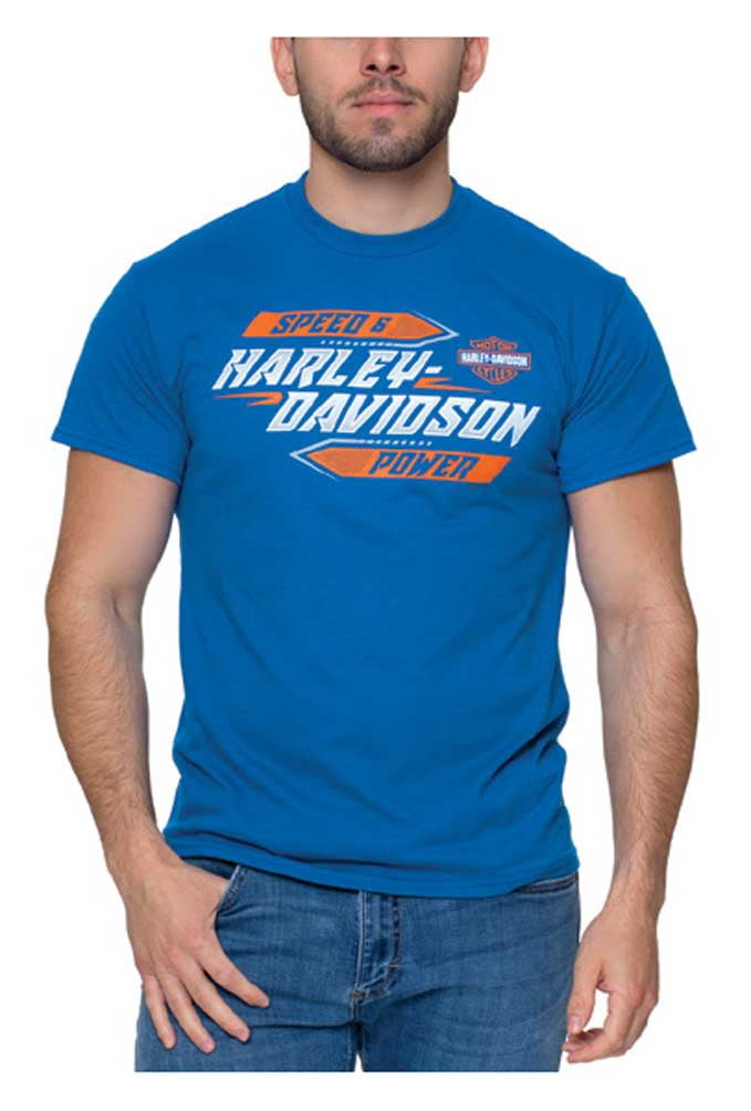 Harley-Davidson Men's Speed Point Bar & Shield Short Sleeve Tee, Neon Blue (S), Harley Davidson ...