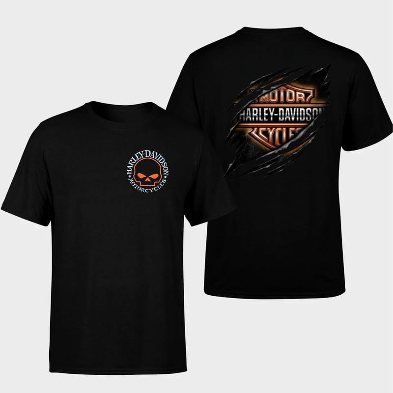 Harley Davidson Motorcycles T-shirt, 2 Sides, Ripped Bar and Shield ...
