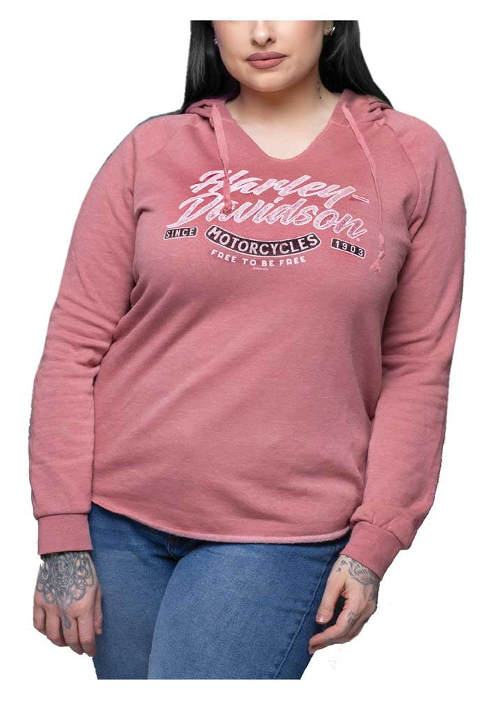Harley-Davidson Women's Color Script Curved Hem V-Neck Pullover Hoodie ...