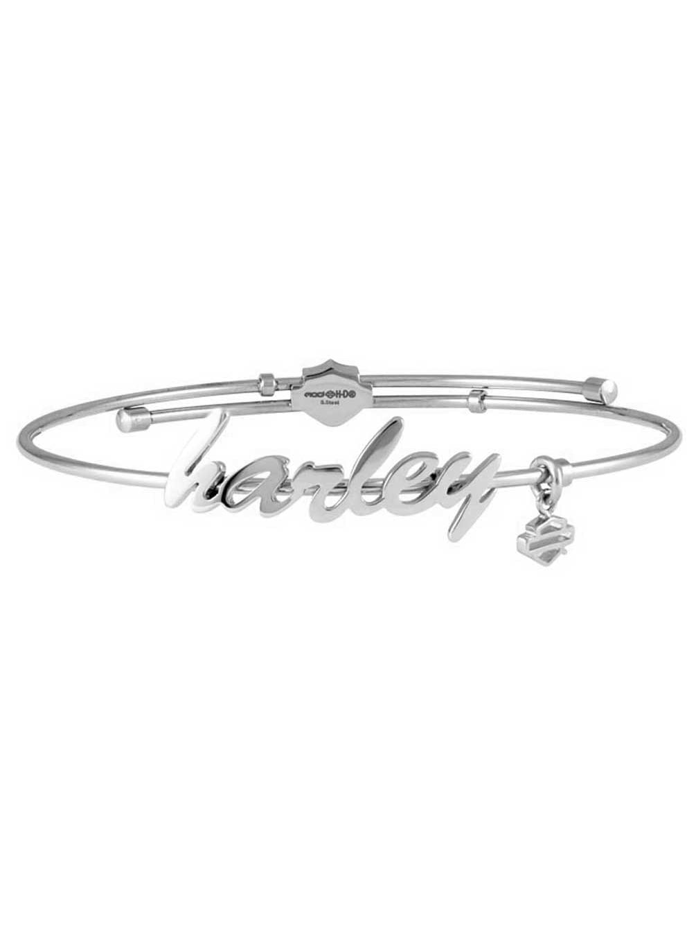 Harley-Davidson Women's Cursive Harley Bangle Bracelet, Stainless Steel ...