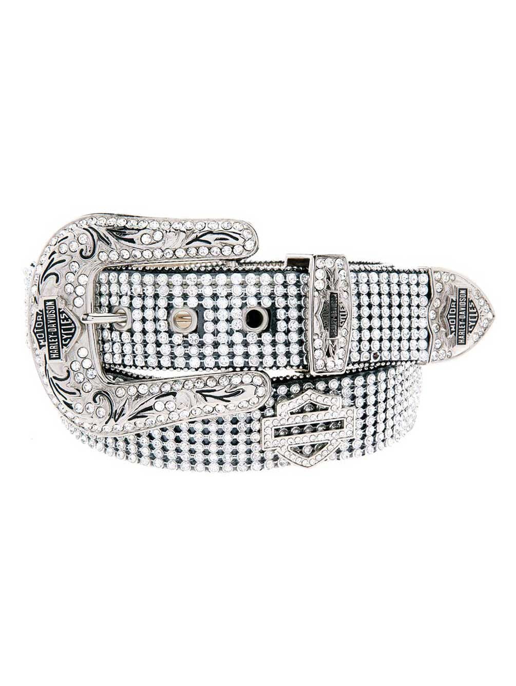 Harley-Davidson Women's Leather Belt, Clear Crystals, Interchangeable ...