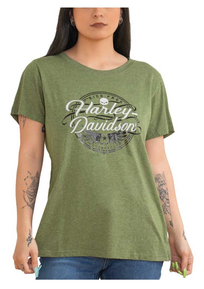 Harley-Davidson Women's Inked Stamp Foiled Scoop Neck Short Sleeve Tee ...