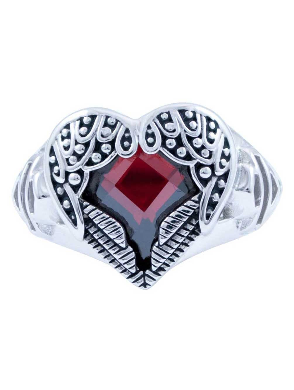 Harley-Davidson Women's Red Crystal Winged Heart Ring, Silver Tone ...