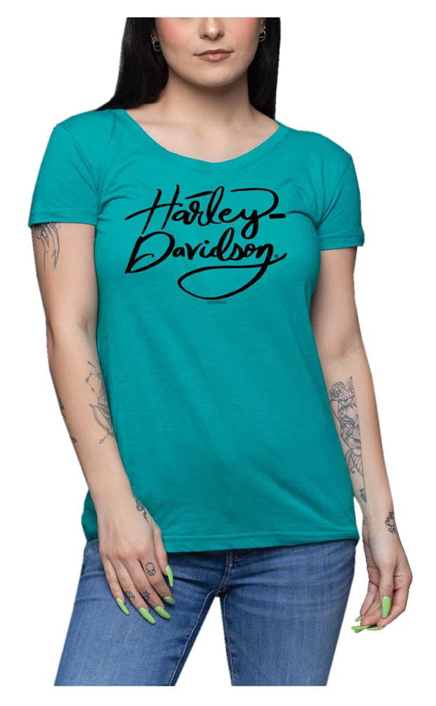 Harley-Davidson Women's Scribble Pop Round Neck Short Sleeve Tee – Jade ...