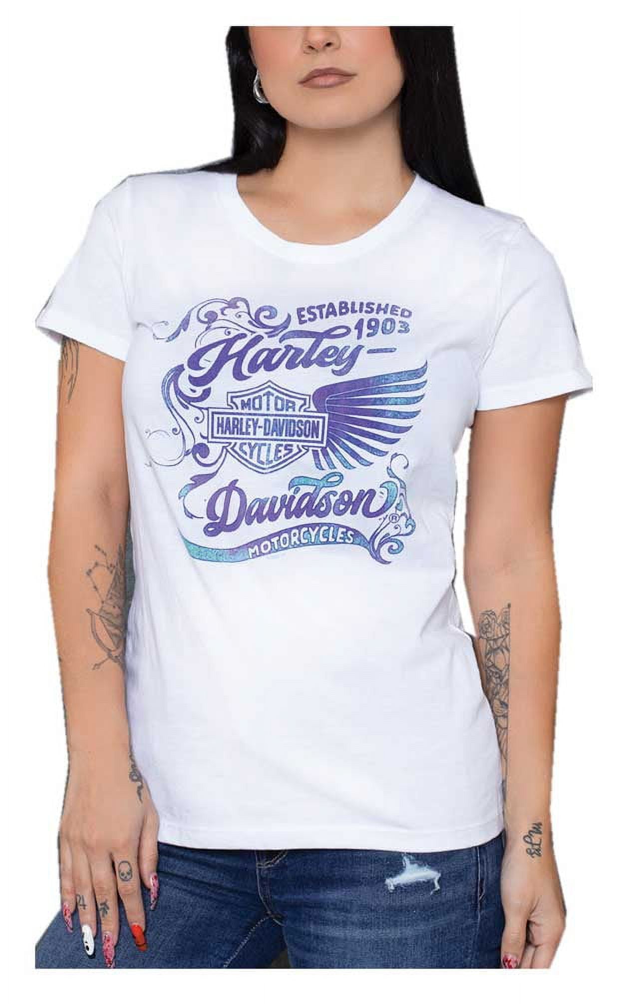 Harley-Davidson Women's Wing Vibes Crew-Neck Short Sleeve Cotton Tee (S ...