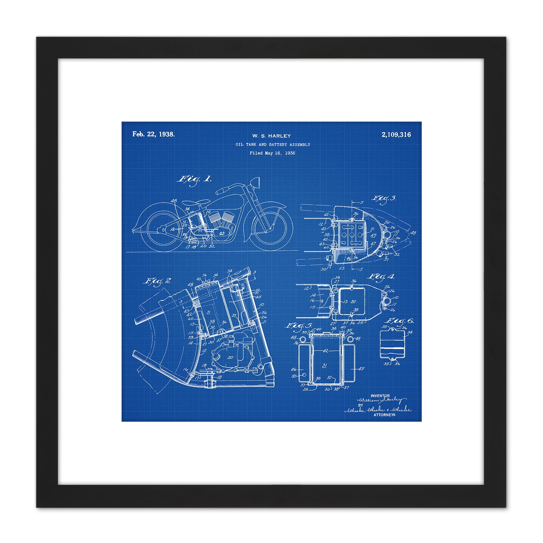 Harley Motor Cycle Bike Oil Tank & Battery Assembly 1938 Patent Plan ...