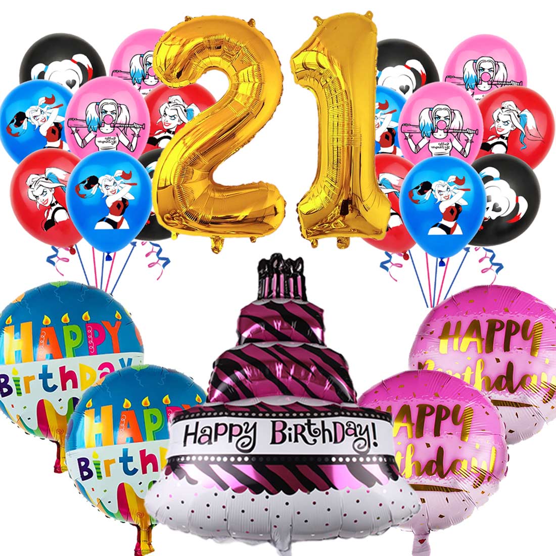 Harley Quinn Balloons Party Supplies 21th Big Number Decorations Decor ...