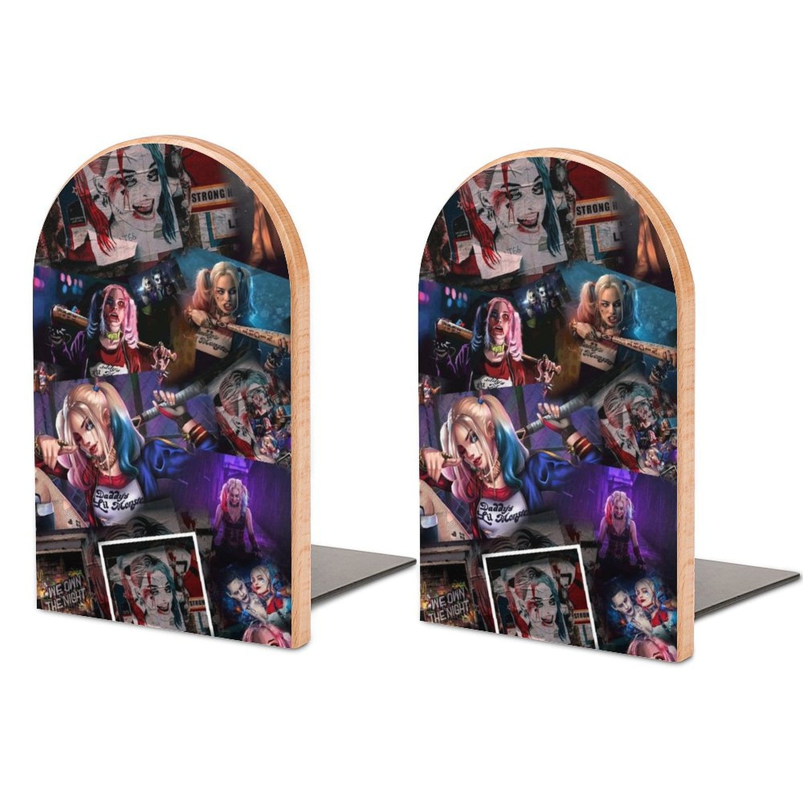 Harley Quinn Bookends Wood Book Divider Decor Shelves Non-Skid Book ...