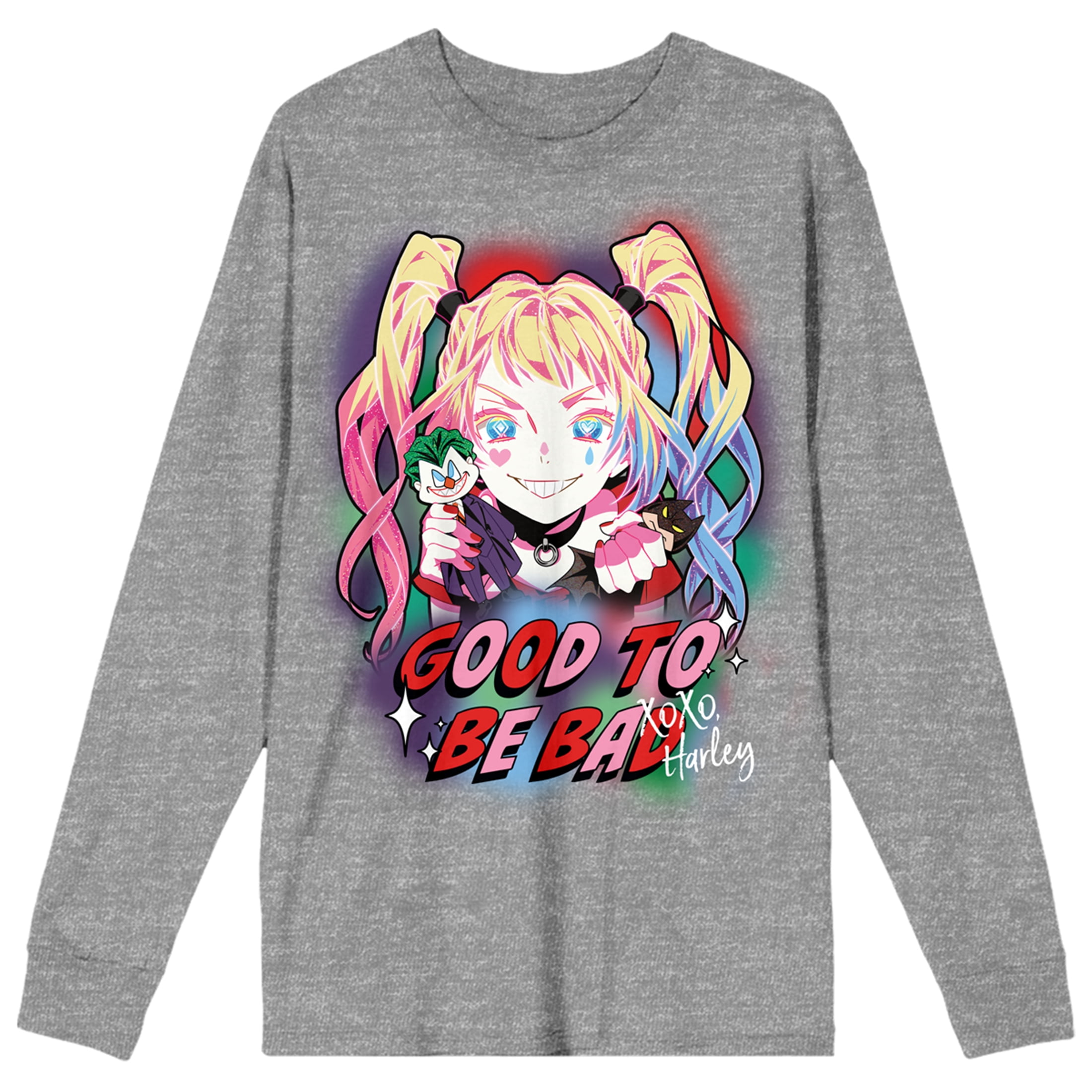 Harley Quinn Good To Be Bad Comic Sketch Art Crew Neck Long Sleeve Gray ...