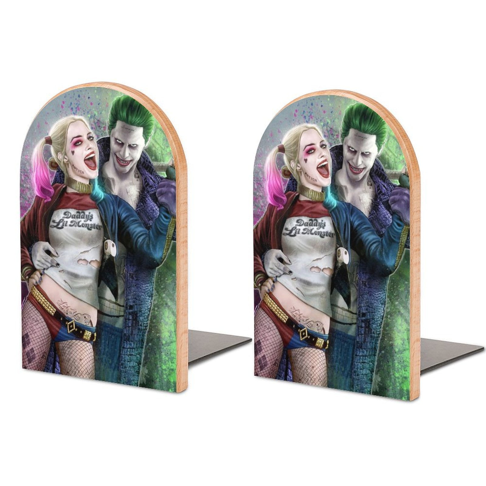 Harley Quinn Joker Film Bookends Wood Book Divider Decor Shelves Non ...