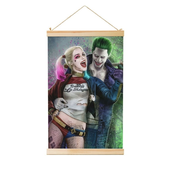 Harley Quinn Joker Film Wooden Shaft Hanging Poster Canvas Wall Hanging ...