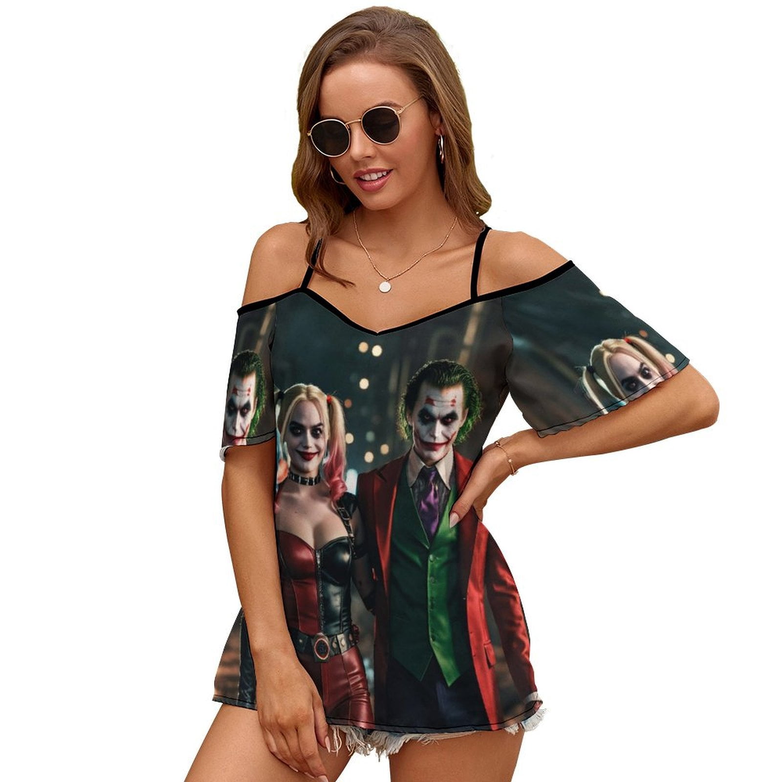 Harley Quinn Joker Movie Cold Shoulder T-Shirt For Womens Short Sleeve ...